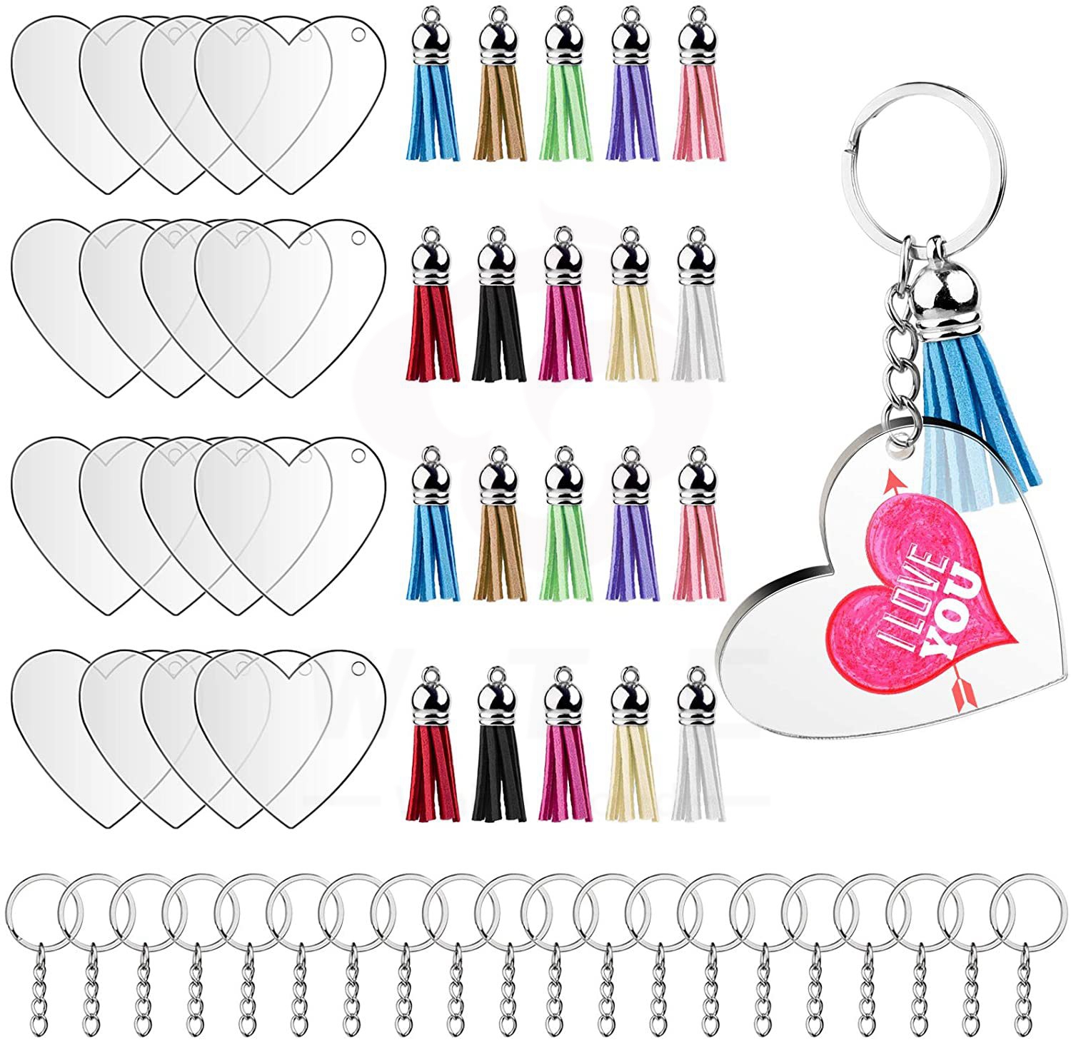 【COD】90Pcs Transparent Acrylic Disc Keychain Rough Tassel Pendant ...