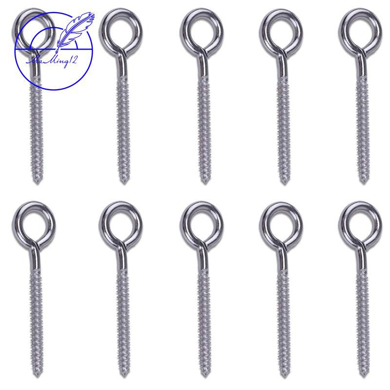 10 Pack Stainless Steel Eye Shape Screws Metal Hook Wood Terminal Ring ...