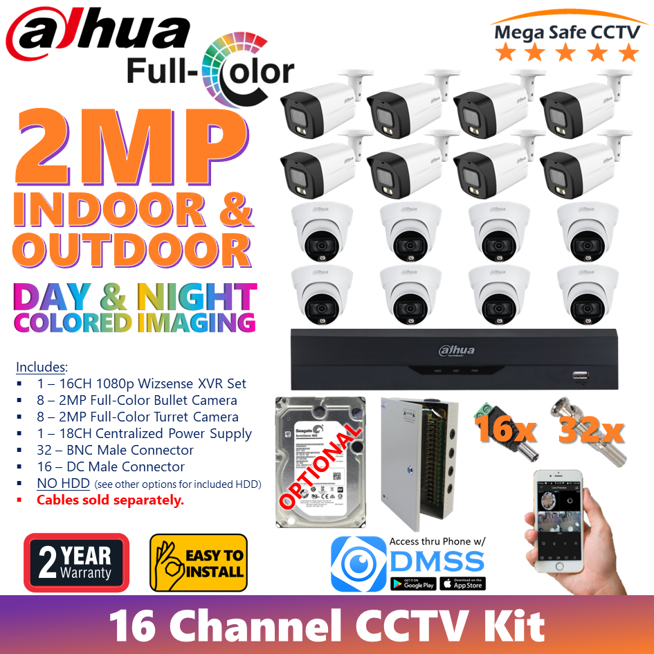 Dahua 16CH 2MP Full-Color 16Cameras (8 Bullet, 8 Turret) Outdoor 16CH ...