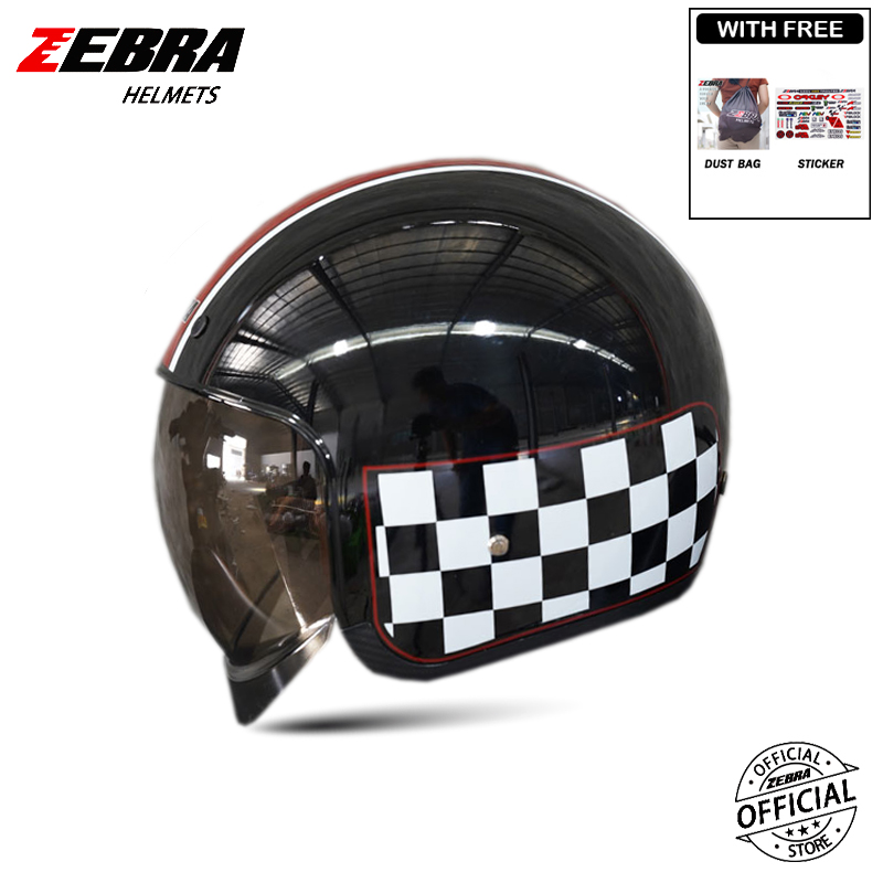 （FREE helmet straps）zebra Retro helmet 603 Motorcycle half face helmet ...
