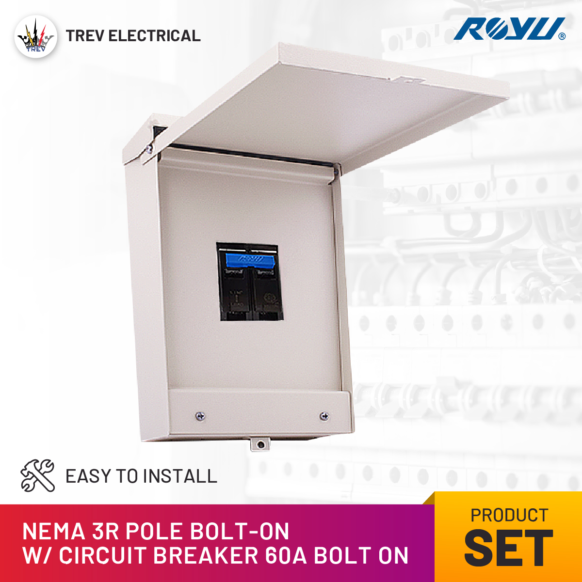 TREV PRODUCT SET Royu Nema 3R Surface Type Panel Box w/ Circuit Breaker ...