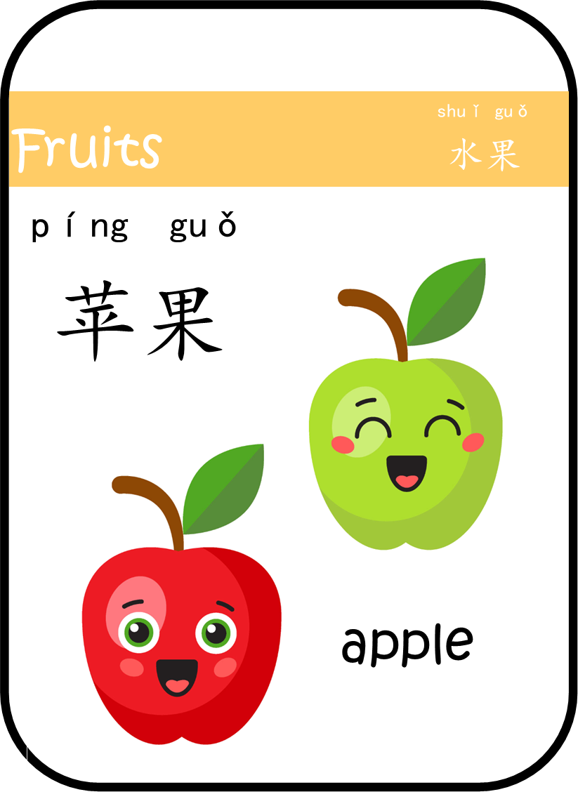 Mandarin Laminated Flashcards for Kids | Bilingual | Fruits | 10pcs ...