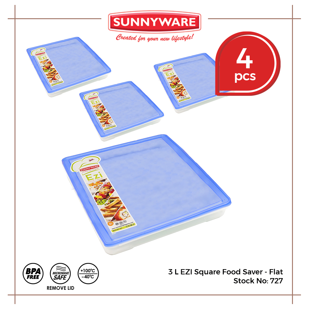 4pcs 3 L EZI Square Food Saver - Flat [Sunnyware 727] Food Keeper ...