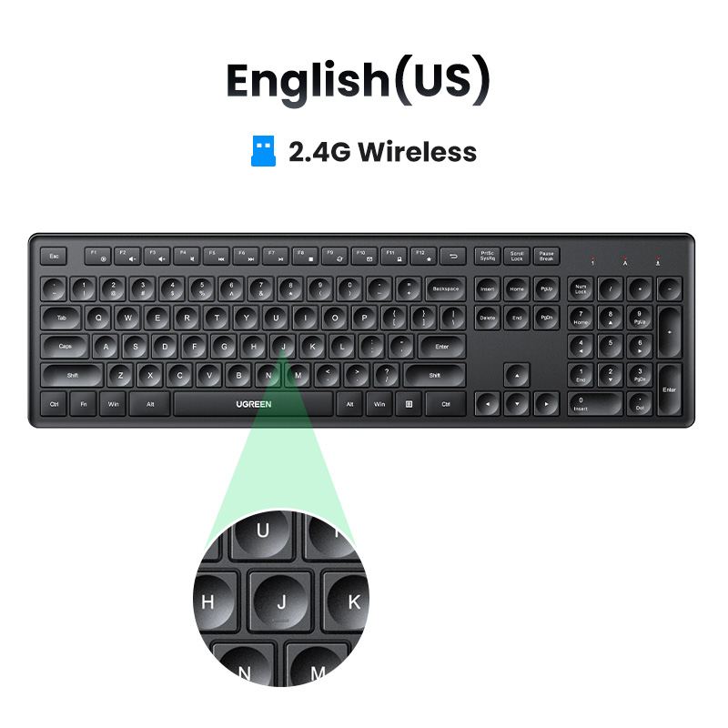 UGREEN 2.4G Wireless Keyboard 104 Key Computer Laptop Keyboard Black ...