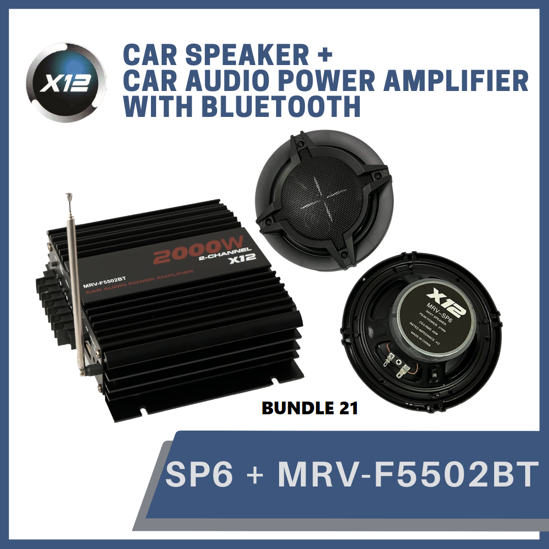 X12 BUNDLE 21- Car Amplifier with FM Radio, USB & Bluetooth + 2pcs ...