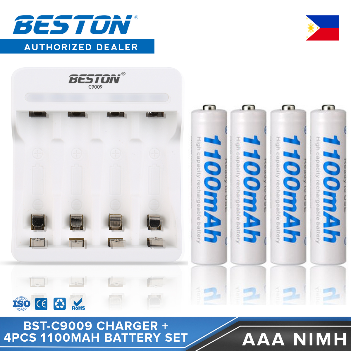Beston Rechargeable Battery AAA 1.2V Ni-MH 1100mAh 4pcs Cells Package ...