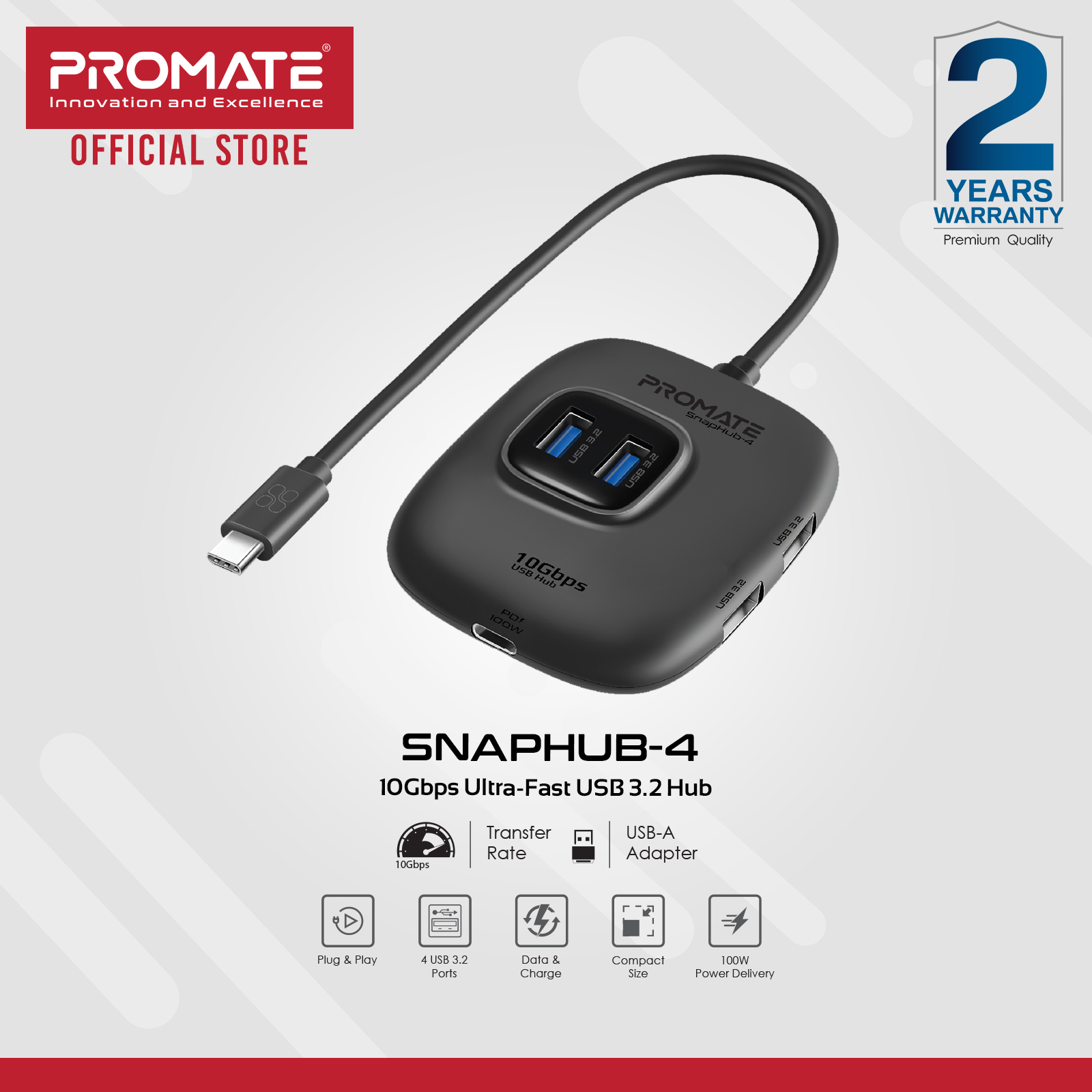 Promate SnapHub-4 10Gbps Ultra-Fast USB 3.2 Hub | Lazada PH