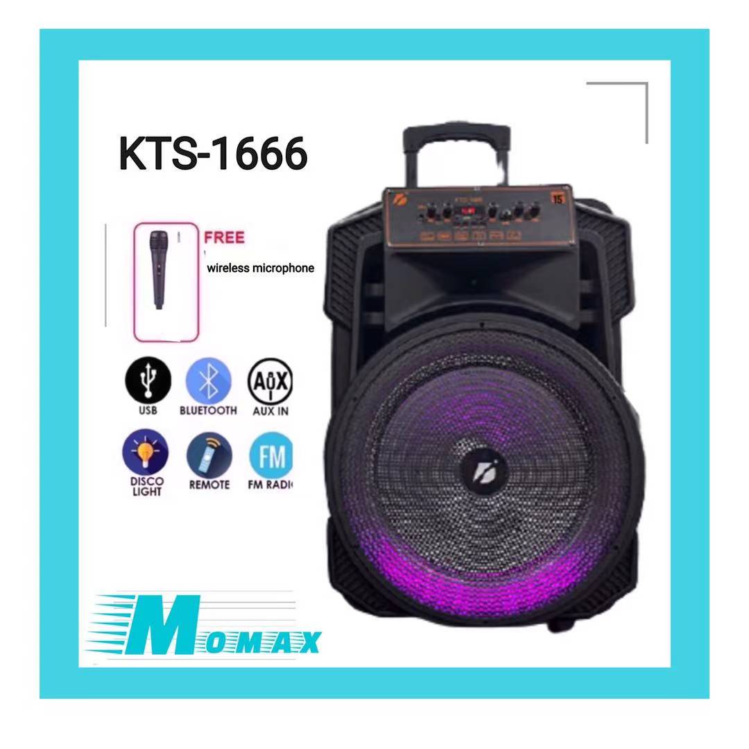 KTS-1666 RGB Light 15 inch Super Bass Karaoke Portable Wireless ...