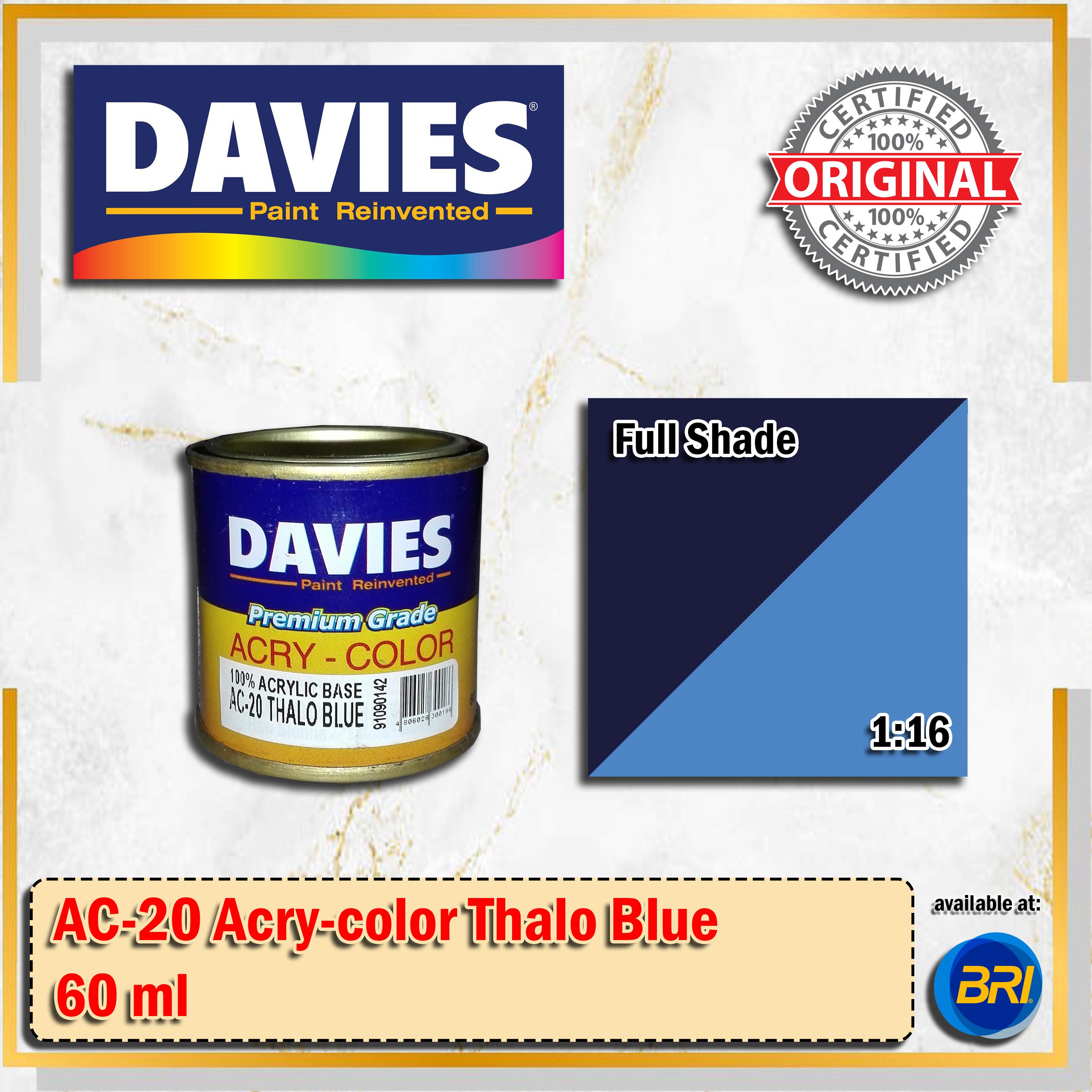 DAVIES AC-20 Acry-color Thalo Blue [1/4L | 60ml] | Lazada PH
