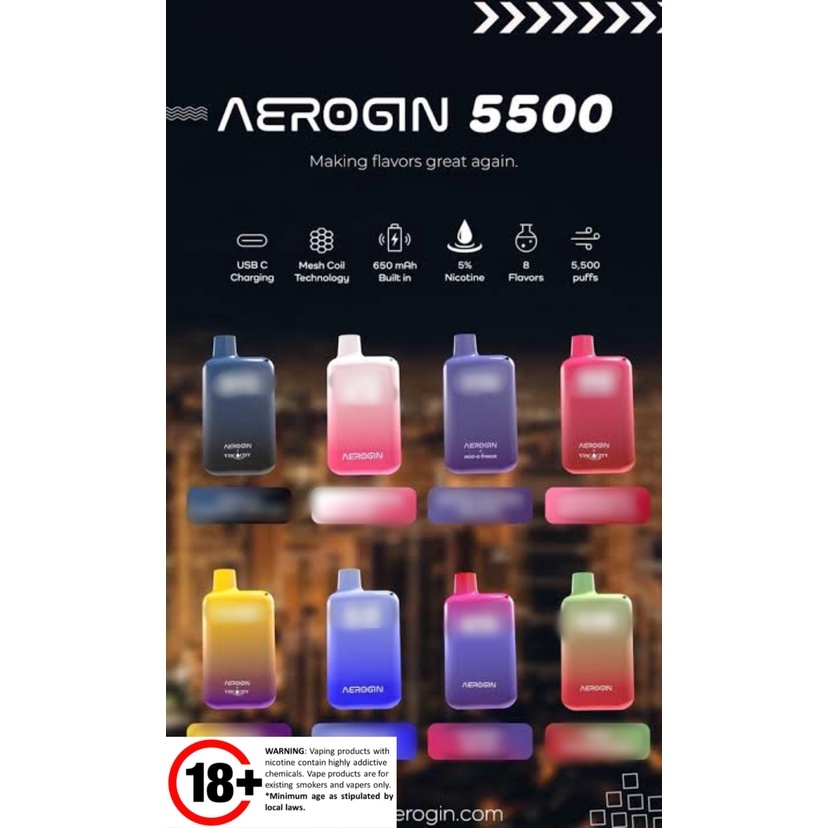 VAPE Aerogin 5500 Puffs Diisposable Vape Pod Legit Viscocity ...