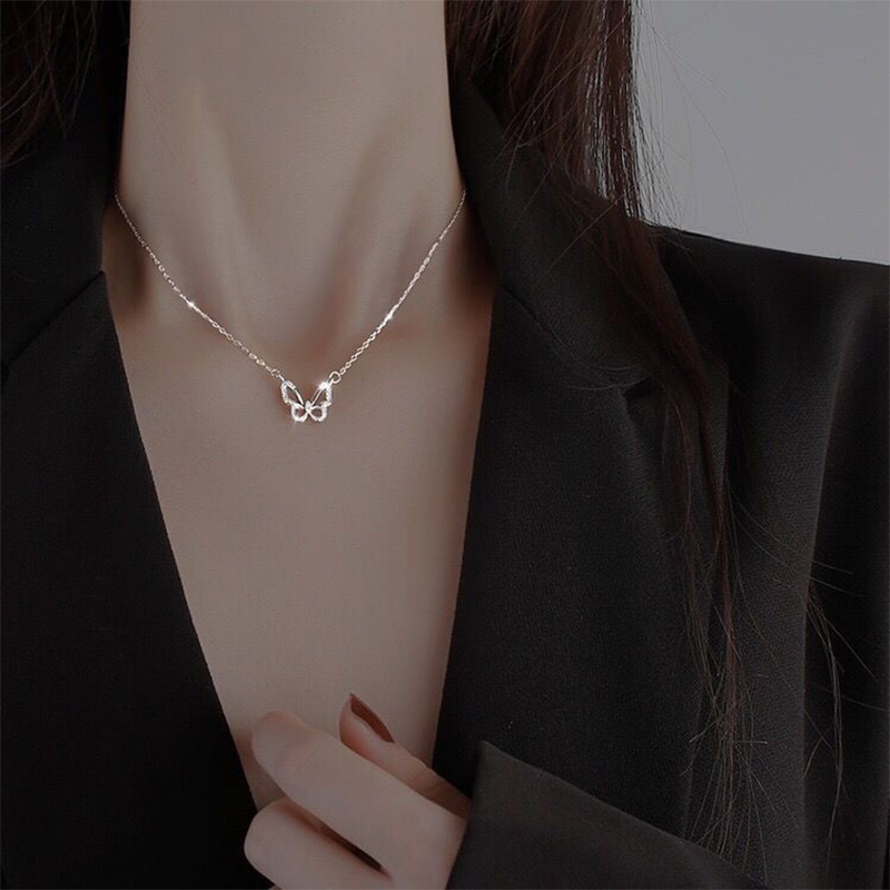 Hollowed Out Butterfly Diamond Necklace Collarbone Chain Simple Neck ...