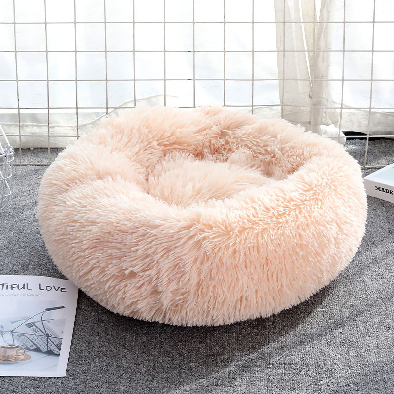 Round Dog Bed Cat Bed Soft Plush Dog Bed Washable Solid Color Pet Bed ...