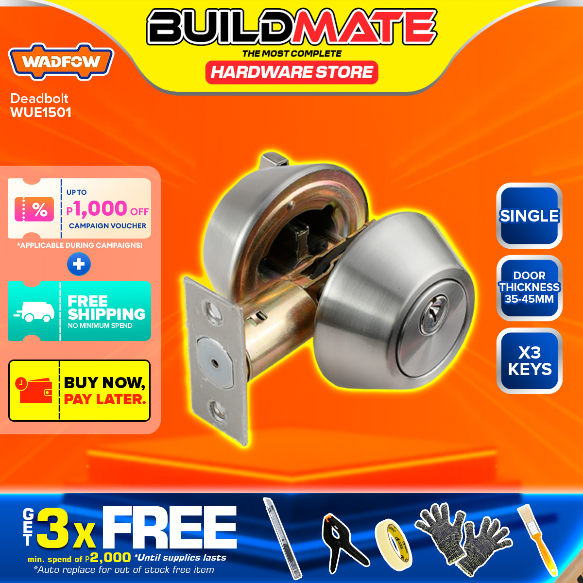 BUILDMATE Wadfow Deadbolt Security Lock SINGLE / DOUBLE Entrance ...