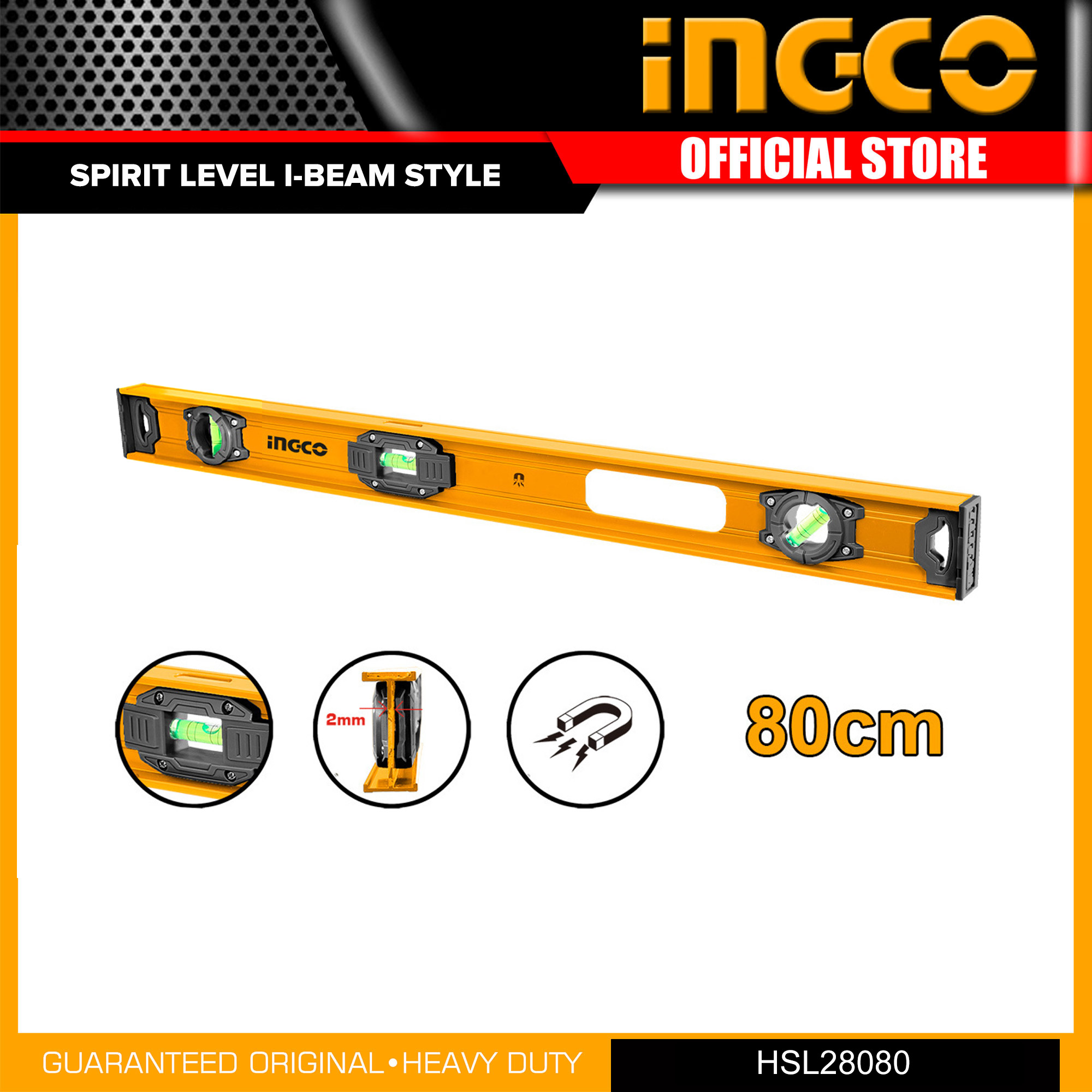 INGCO Spirit Level Leveling Tool 80CM I-Beam Style with 2.0mm Thickness ...