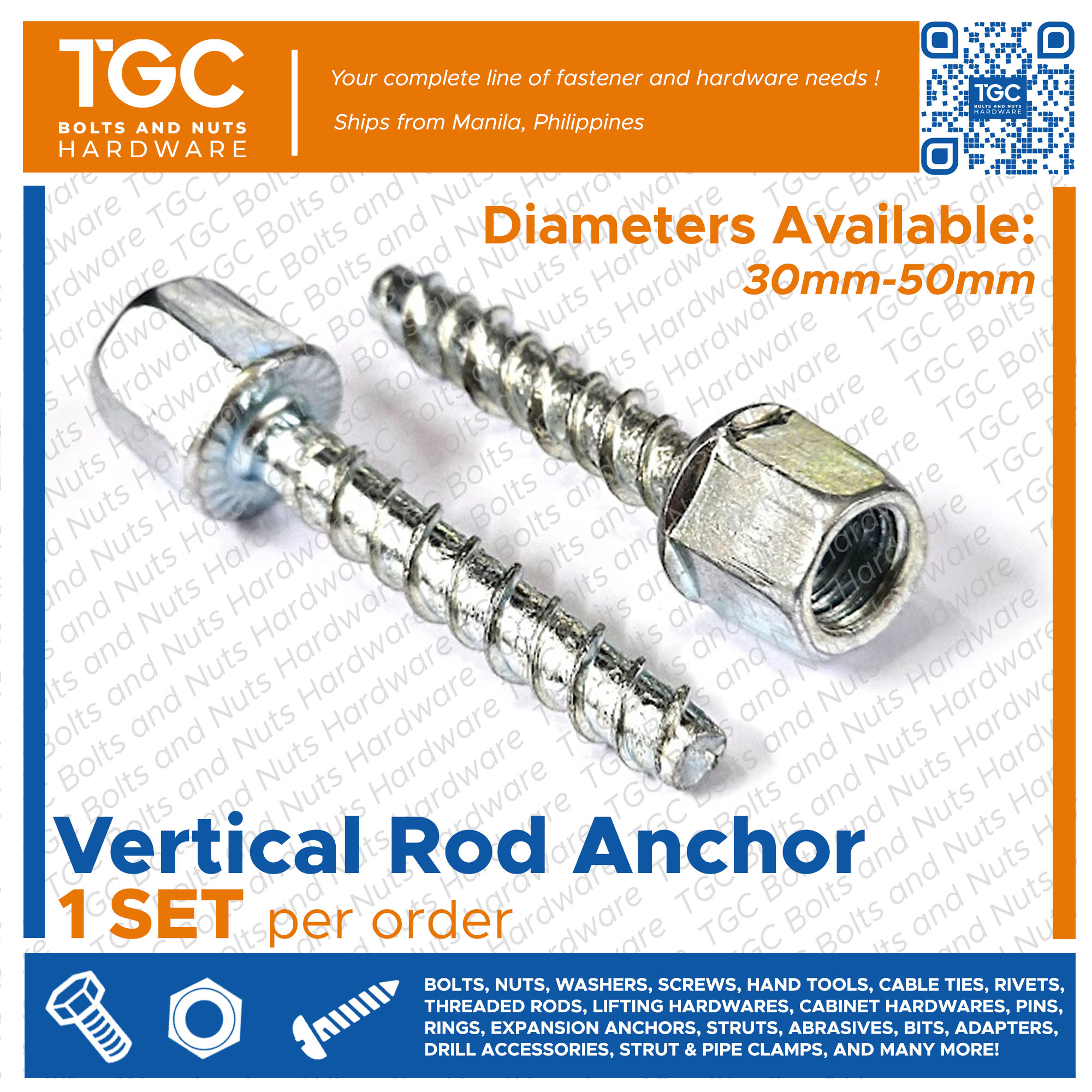 TGC 1PC 3/8 x 30mm/40mm/50mm; 5/16 x 35mm Vertical Rod Anchor ...