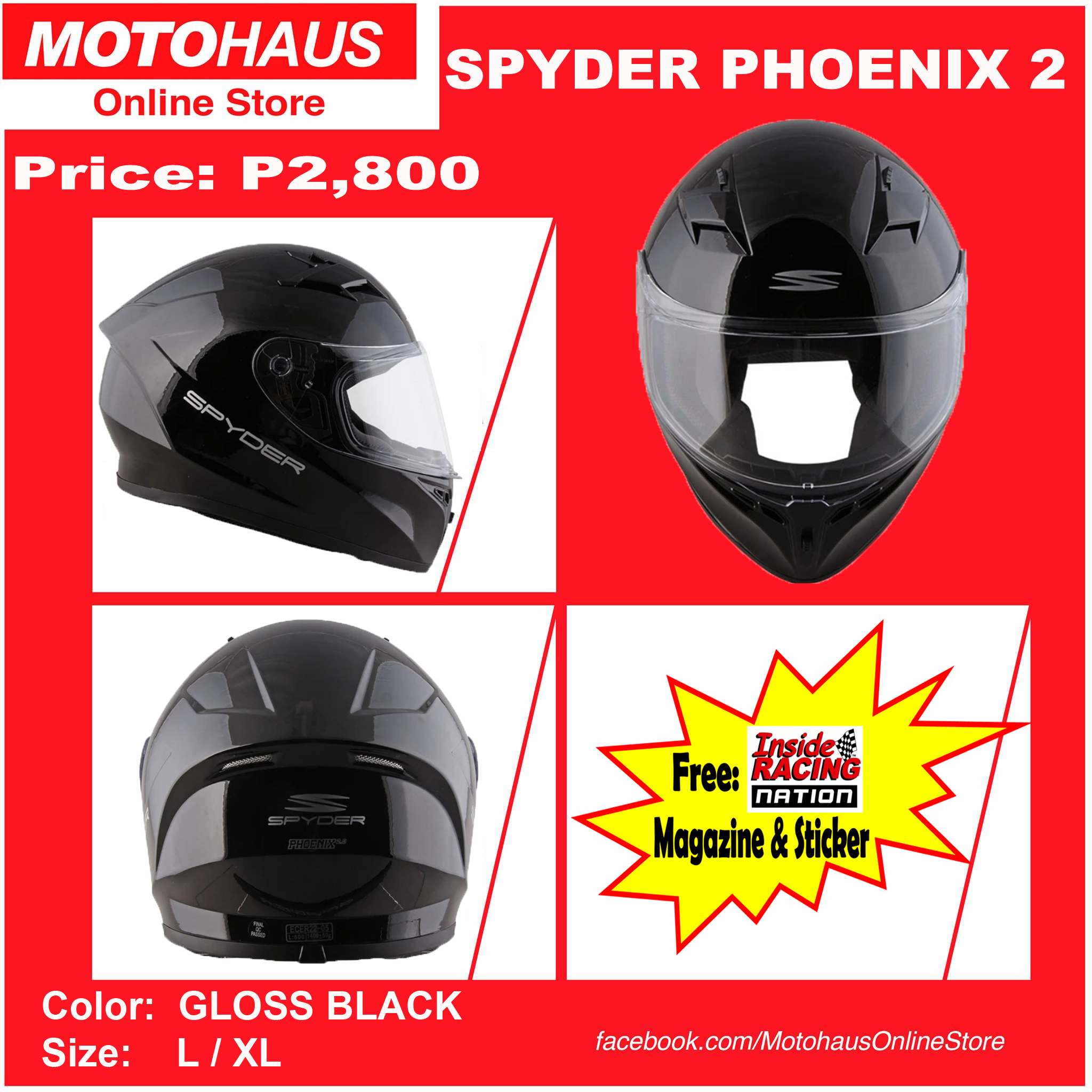 SPYDER PHOENIX 2.0 FULL FACE HELMET | Lazada
