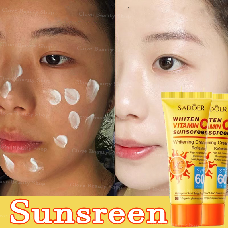 SADOER Vitamin C Sunscreen SPF60 PA+++ (40ML) Sunscreen for Face Sun Cream Sunblock for ...
