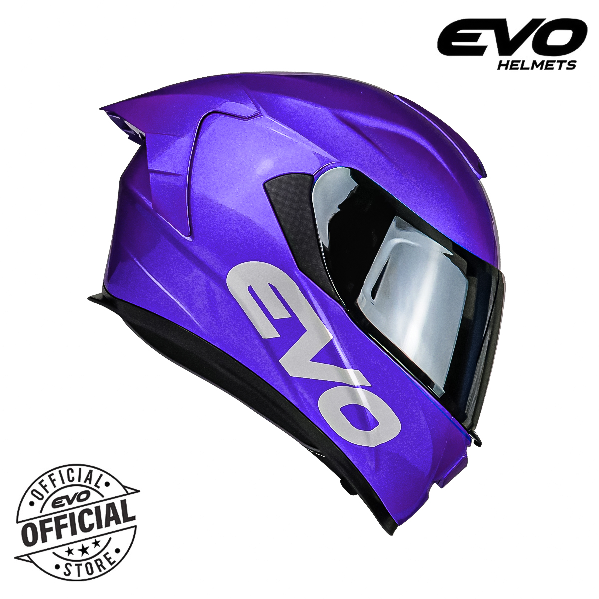 EVO GT-PRO Plain Glossy Violet (Silver) Dual Visor Full Face Helmet ...