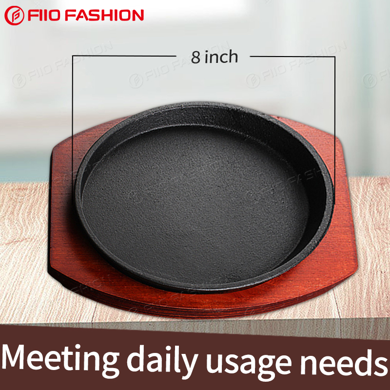Sizzling Plate ROUND shape design With Handle And Wood base 8 Inch ...