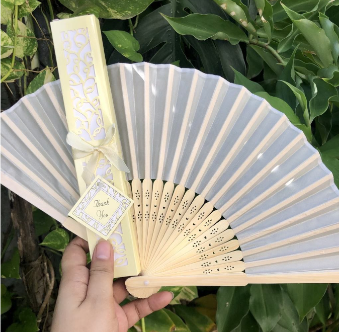 Silk Folding Fan Hand Fan with Decorative Box and Ribbon for Wedding ...