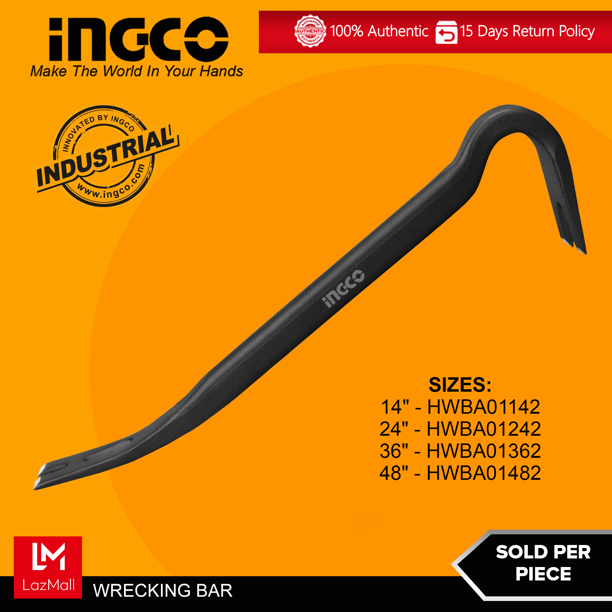 INGCO Industrial Wrecking Bar 14" HWBA01142 | 24" HWBA01242 | 36 ...