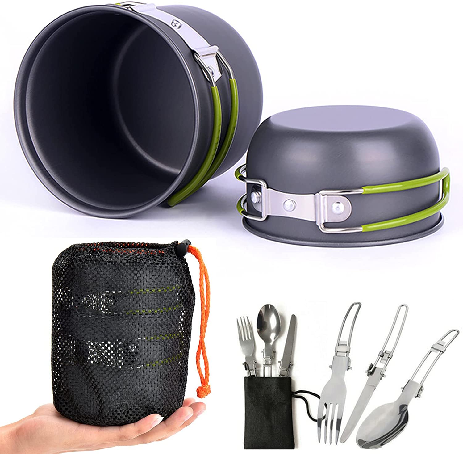 Camping Cookware Mess Kit Outdoor Cooking Equipment 7 PCS Cookset Camp ...