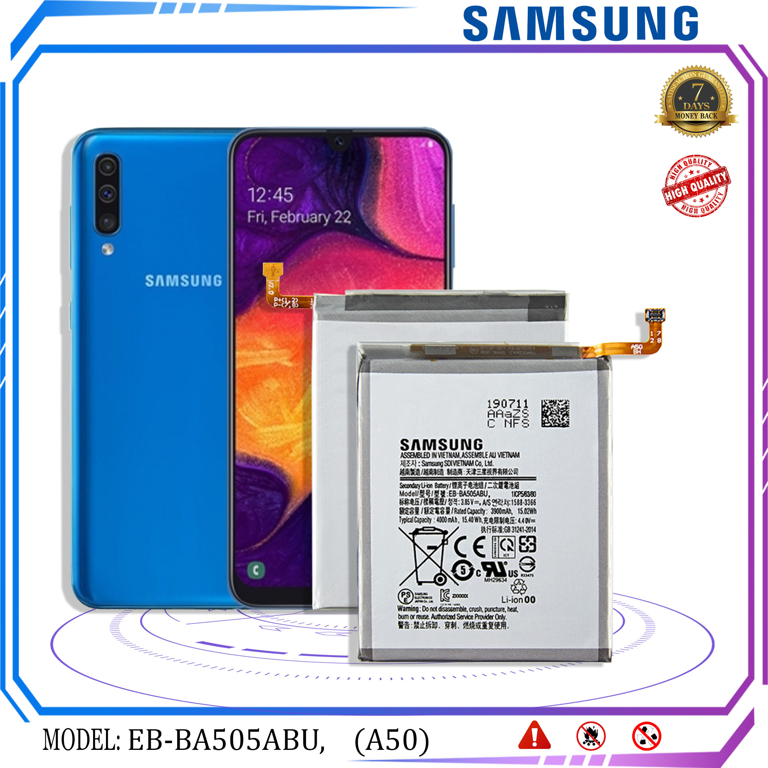 Original battery for Samsung Galaxy A50 SM-A505FD Lithium-ion EB ...