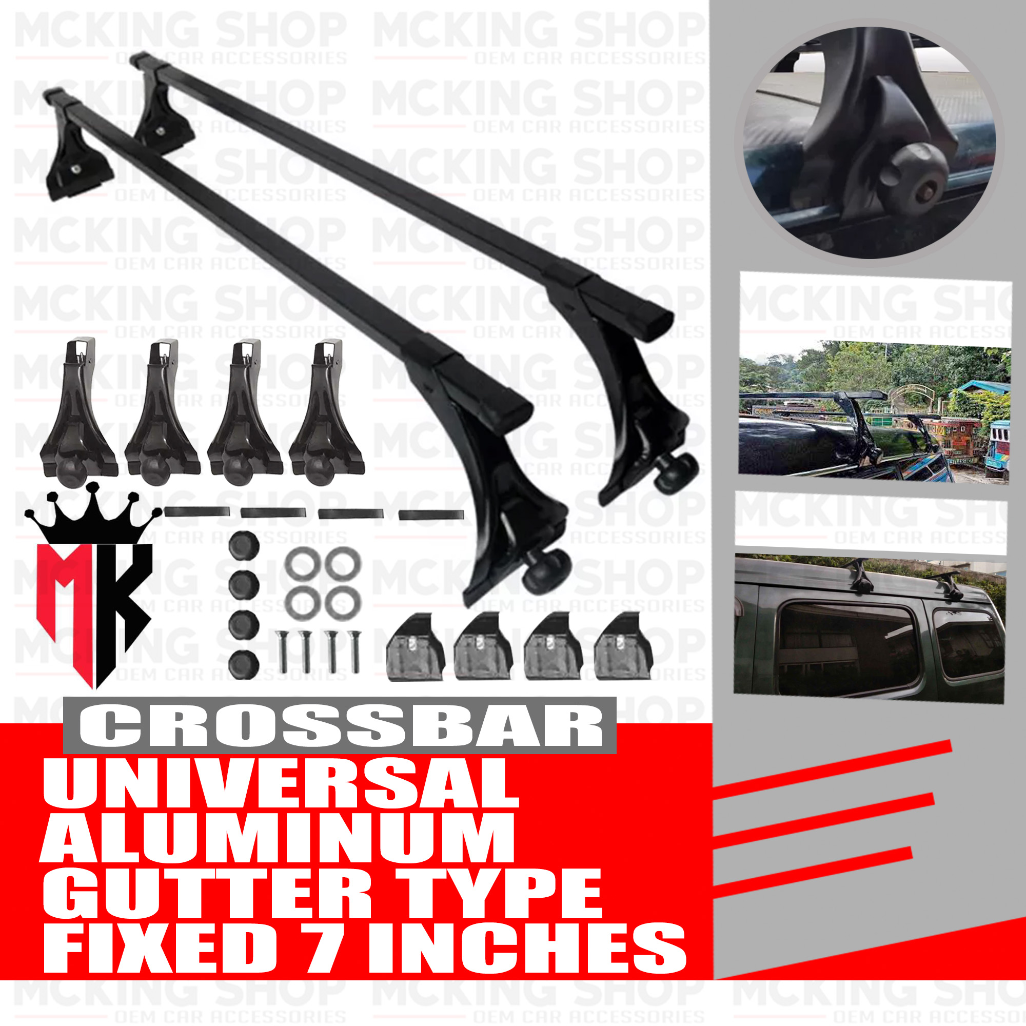 Universal GUTTER TYPE Crossbar FIXED 7 INCHES HEIGHT (Clip to Gutter ...