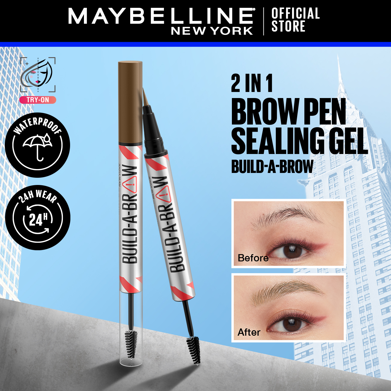 Maybelline Build-A-Brow 2-in-1 Brow Pen + Sealing Gel [ Waterproof ...