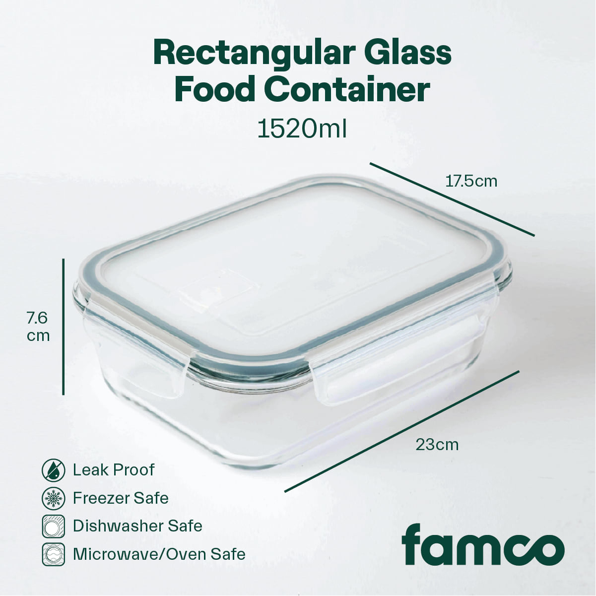 Famco 4-Piece Rectangular Glass Container Food Keeper with Cover ...