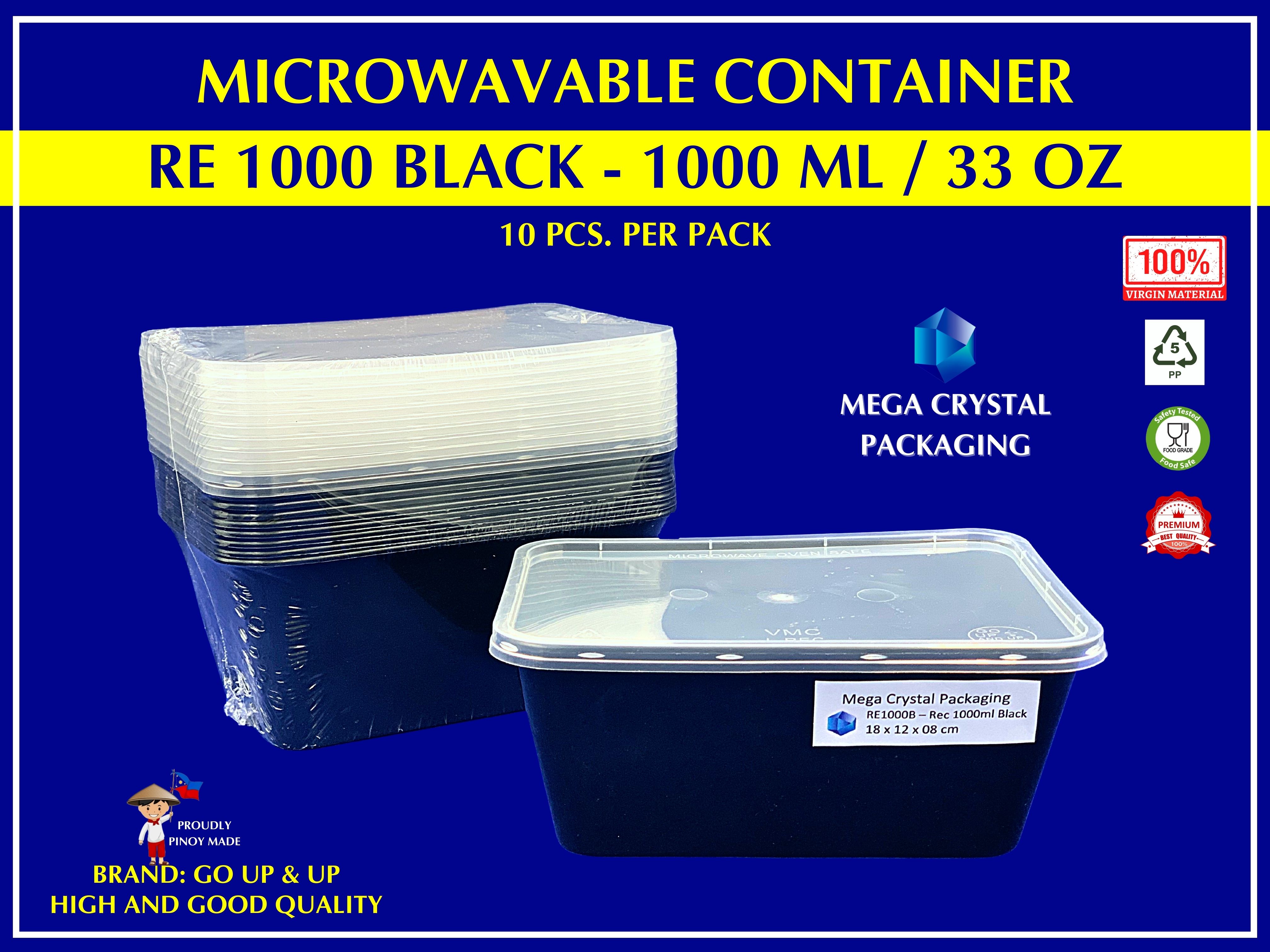 [ 10 Pcs ] Microwavable Container RE 1000 - Rectangular 1000 ml CLEAR / BLACK | Lazada PH