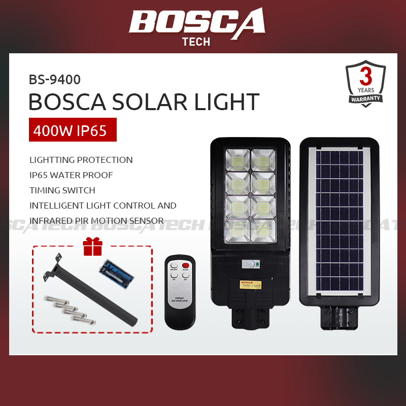 BOSCA Solar Light 9500 9400 9300 Solar Street light 300W 400W 500W IP65 6500K with 8W 12W 15W BS ...