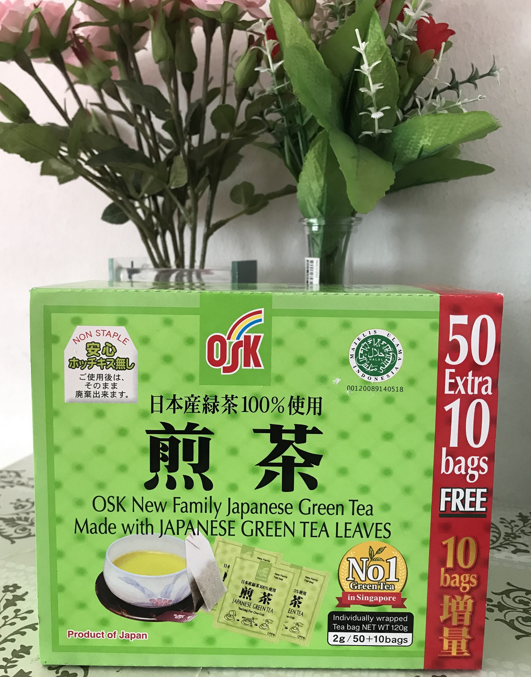 OSK 100% Japanese Green Tea Leaves 60 Individually Wrapped Tea Bags x 2g (120g) Bought in ...