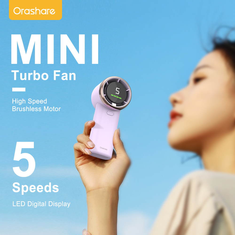 Orashare HF03 Mini Fan Rechargeable Strong Wind 5 Gear Wind High Speed Turbo Fan 4000mAh Battery ...