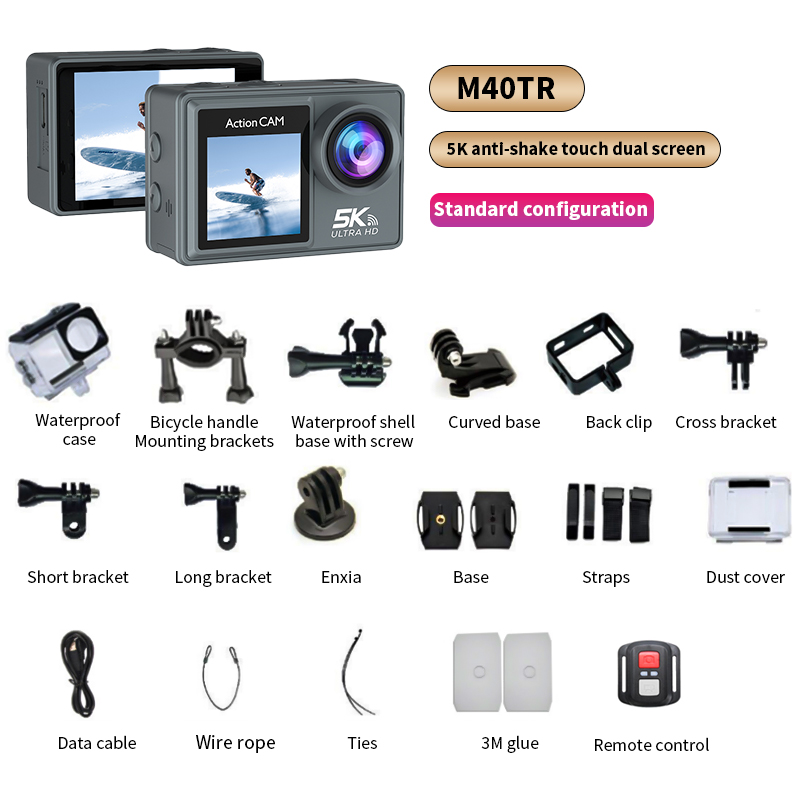 Ausek 5k 4k 60 fps action camera IPS Dual Color Screen WiFi EIS waterproof camera for motorcycle ...