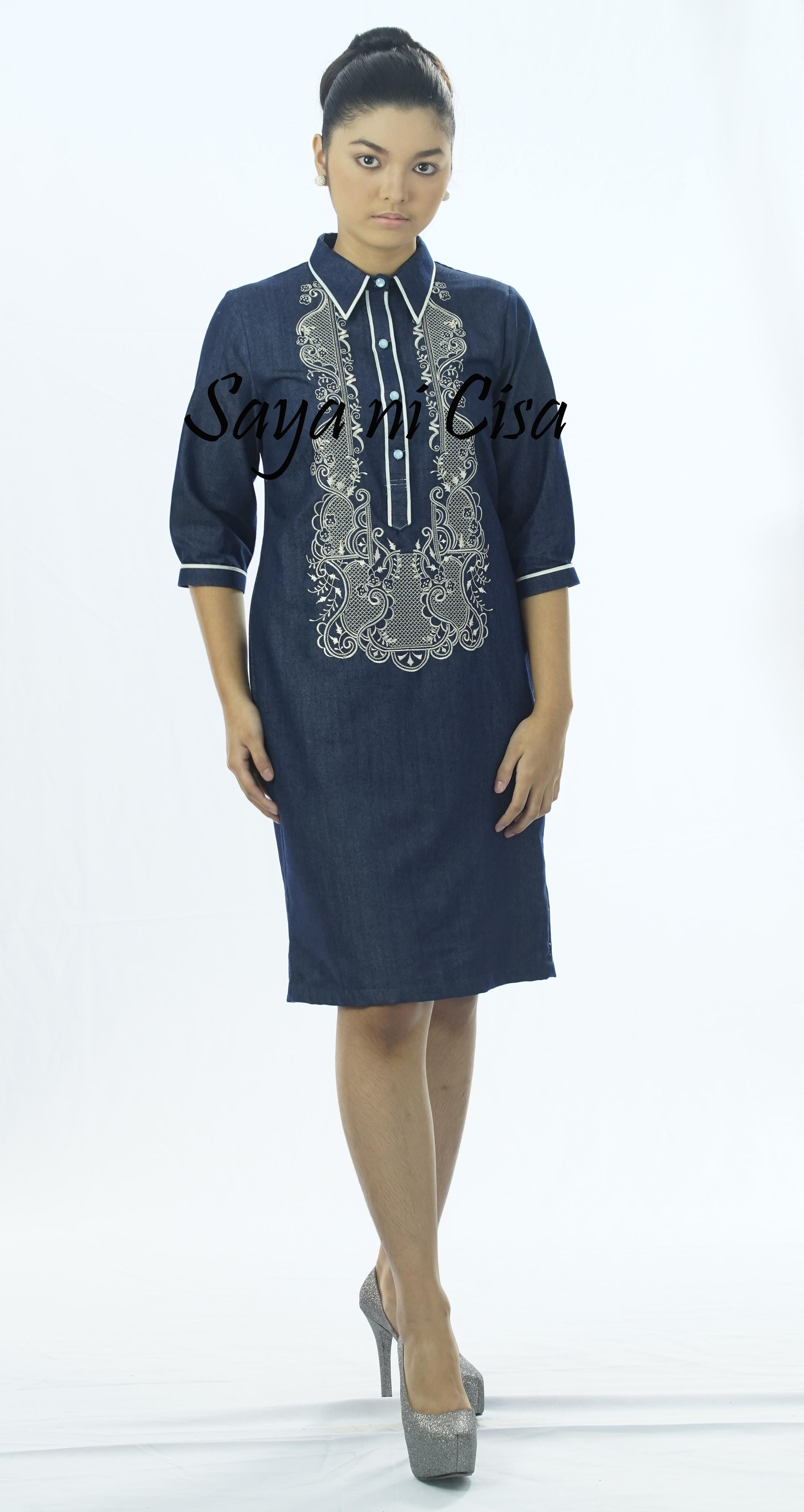 Denim Barong Dress Navy Blue | Lazada PH