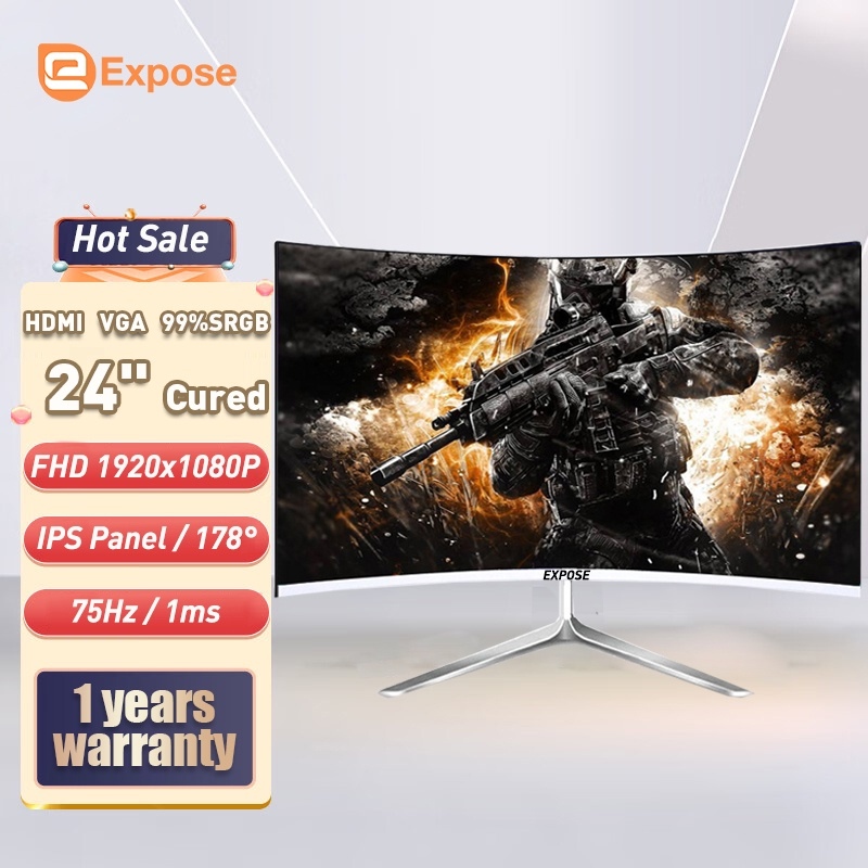 Expose Monitor 27 Inch curved Pc Desktop 1080p 24/19 inch 75hz white ...