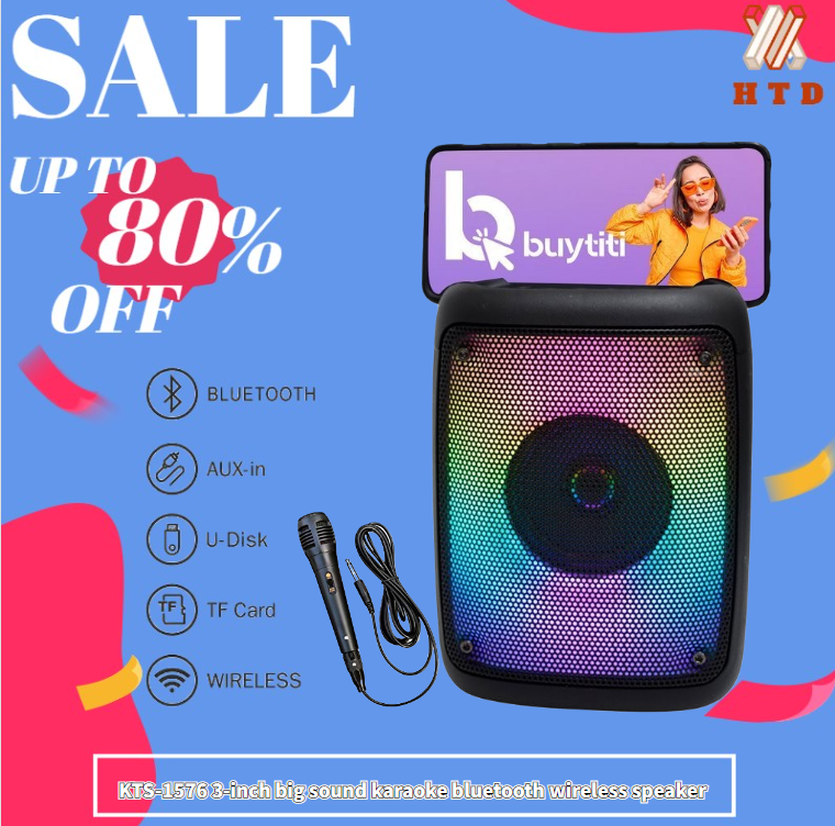 Loud Speaker Karaoke Bluetooth KTS-1576 3-inch Handled Rechargeable Speaker Free Microphone ...