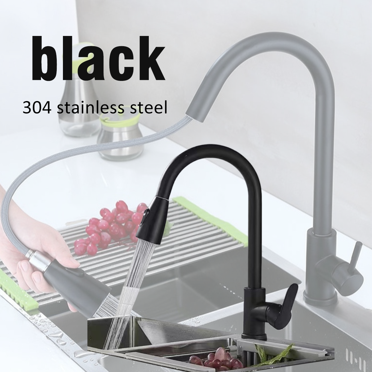 SUS304 Kitchen Faucet Pull Out with Filter Tap Flexible 360° Rotation ...