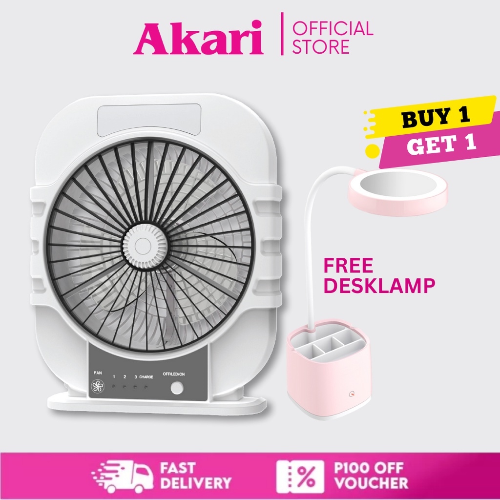 Akari 8 Rechargeable Oscillating Desk Fan with LED Night Light ARF-3509 ...