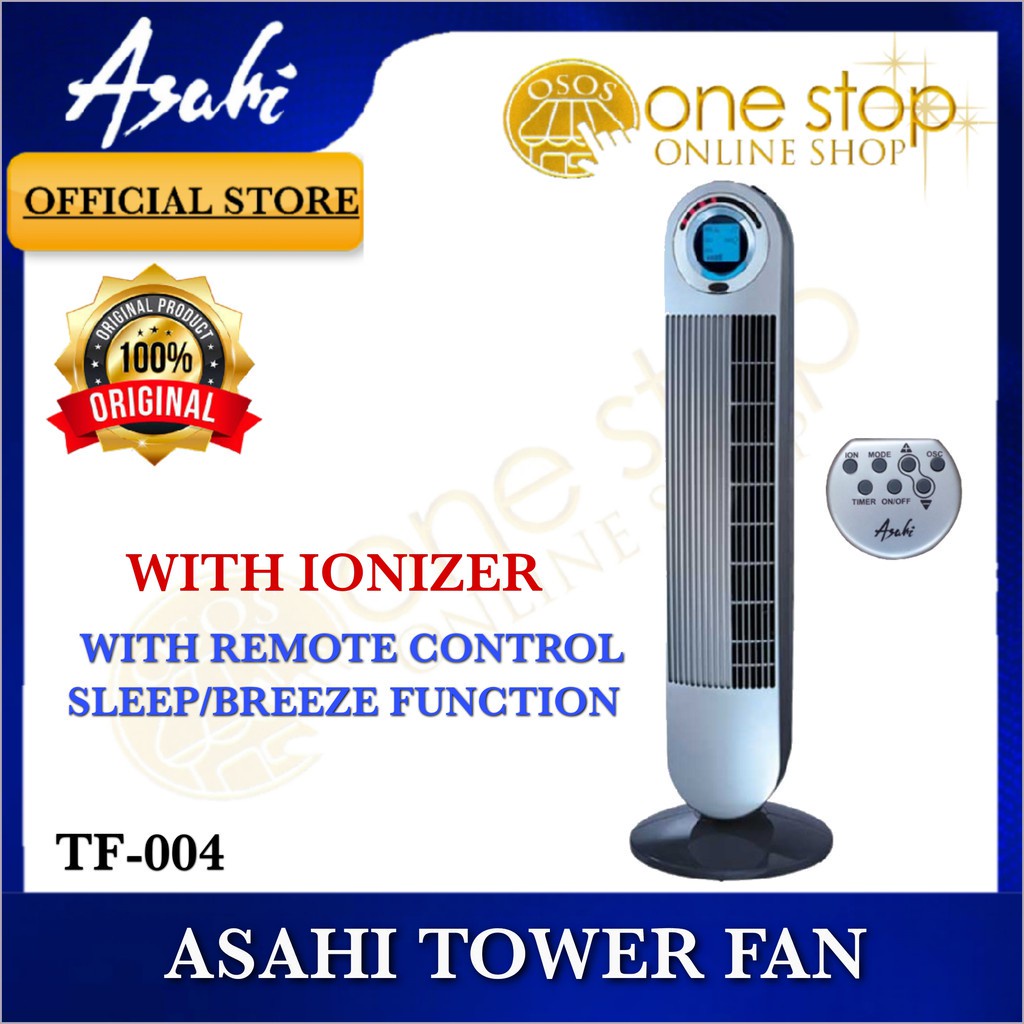 ASAHI TOWER FAN TF-004 TF004 W/ REMOTE COOLING FAN ELECTRICFAN GENTLE WIND and IONIZER *OSOS ...