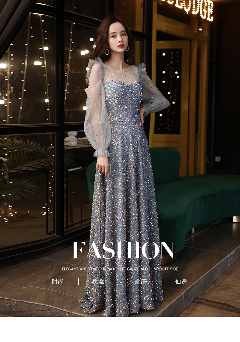 Glary Star เลื่อมชุดราตรีผู้หญิงแขนยาวจัดเลี้ยงโฮสต์ยาวคนดัง Super ...