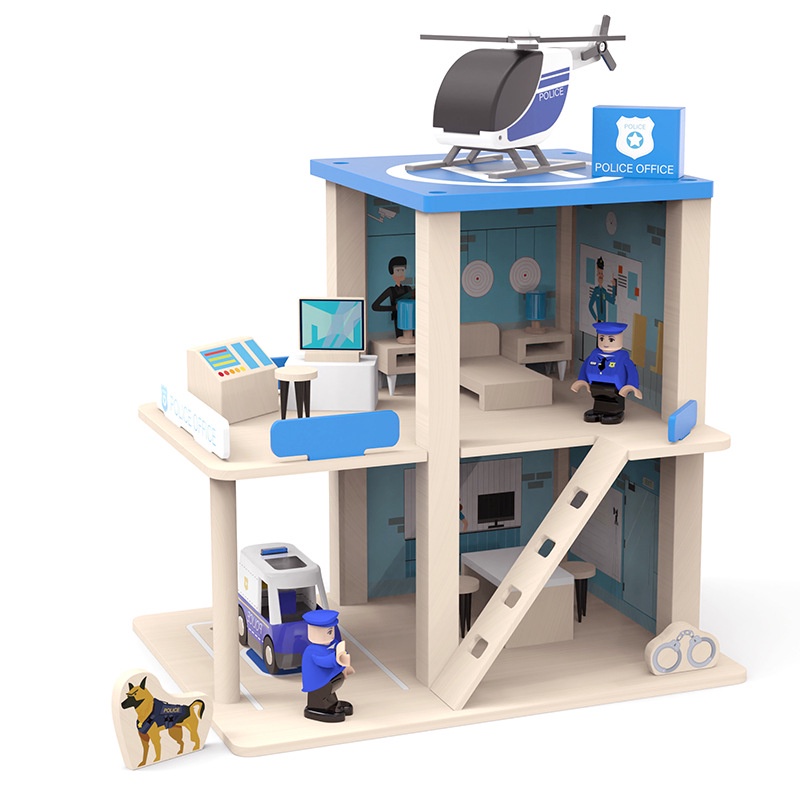 HNTOB KIDS Police Station Playset Wooden Truck Helicopter complete ...