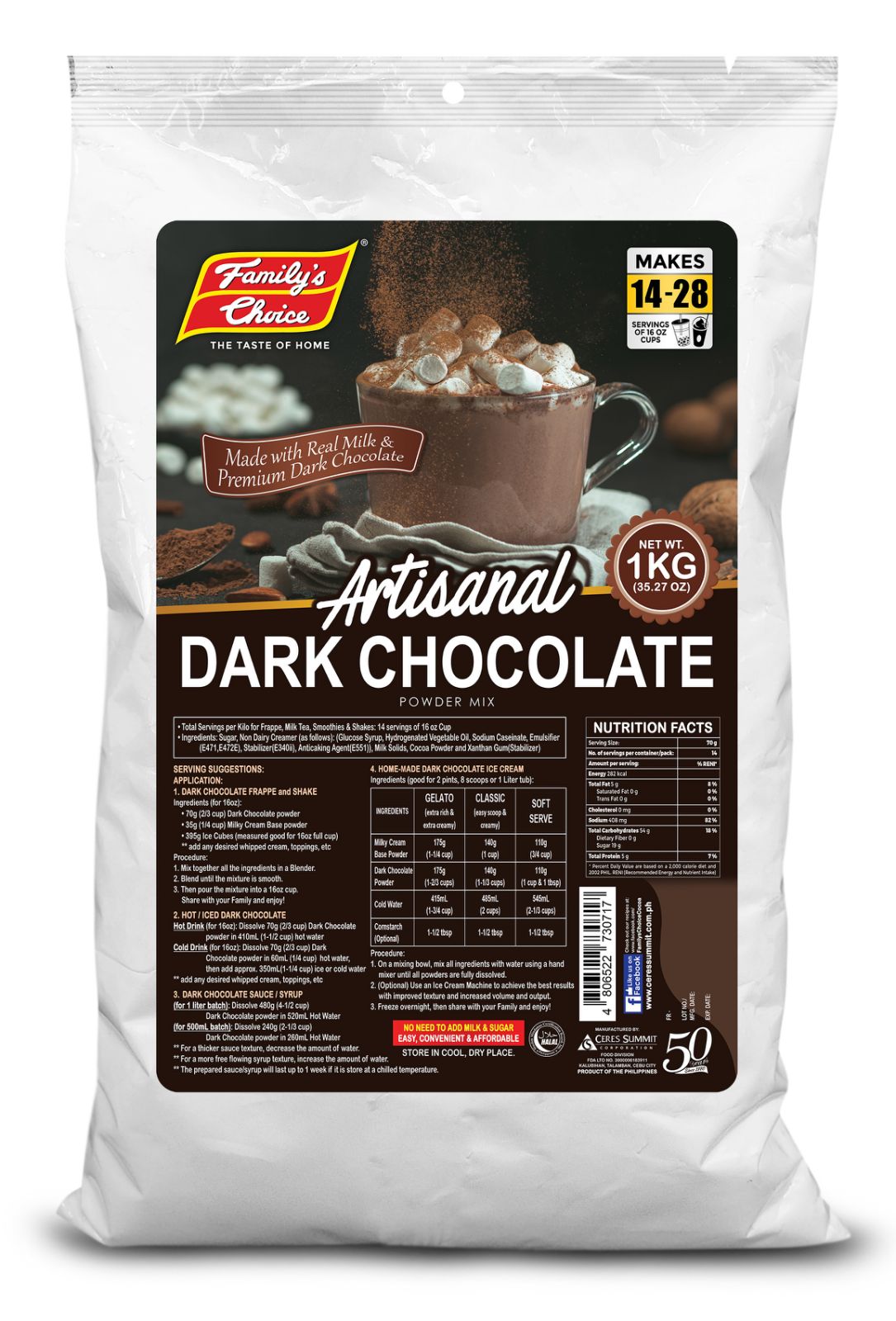Familys Choice Artisanal Dark Chocolate powder 1kg | Lazada PH