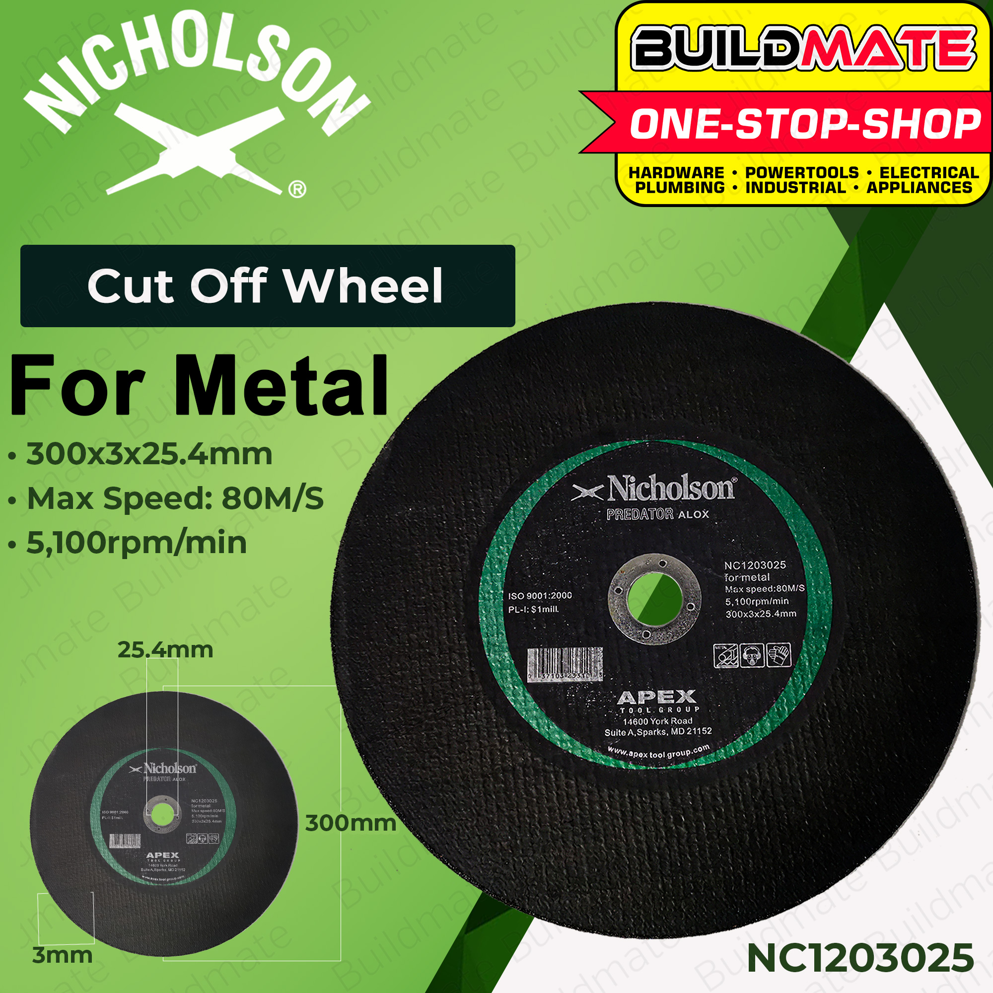 NICHOLSON Cut Off Wheel 12" Inch Cutting Disc for Cut Off Machine ...