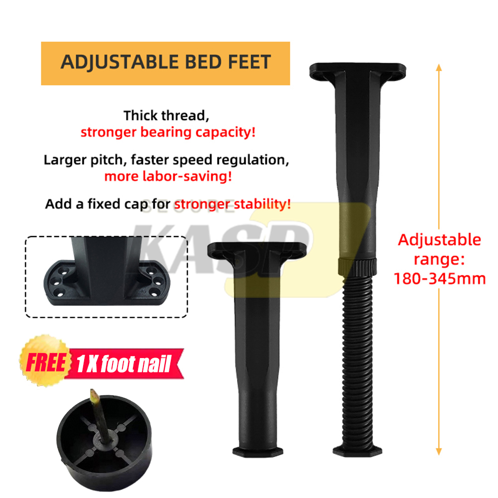 (With Rubber Footings) Adjustable Height Metal Furniture Legs & Bed ...