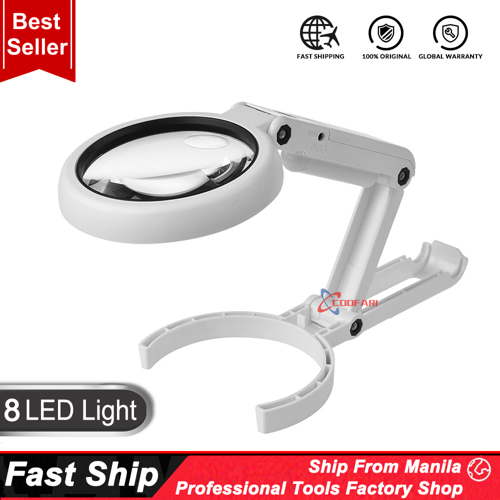 COOFARI 5X/10X Handheld Desk Magnifier with LED Light and Stand USB ...