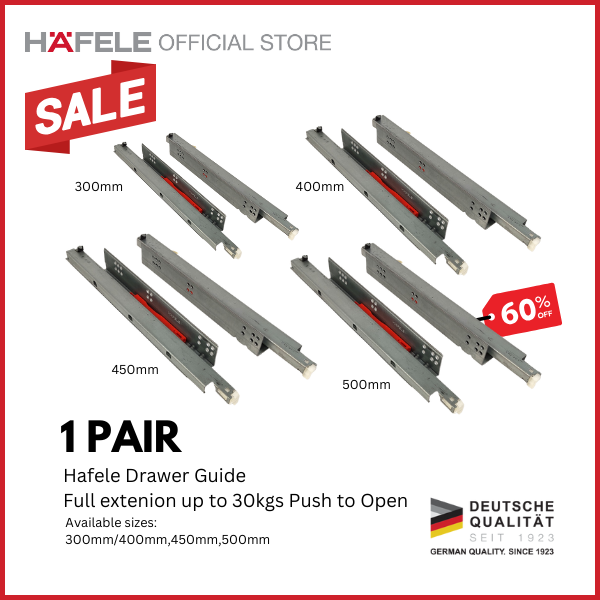 Hafele Push to Open Drawer Guide Soft Close C-Runner B 25F P Galvanized ...
