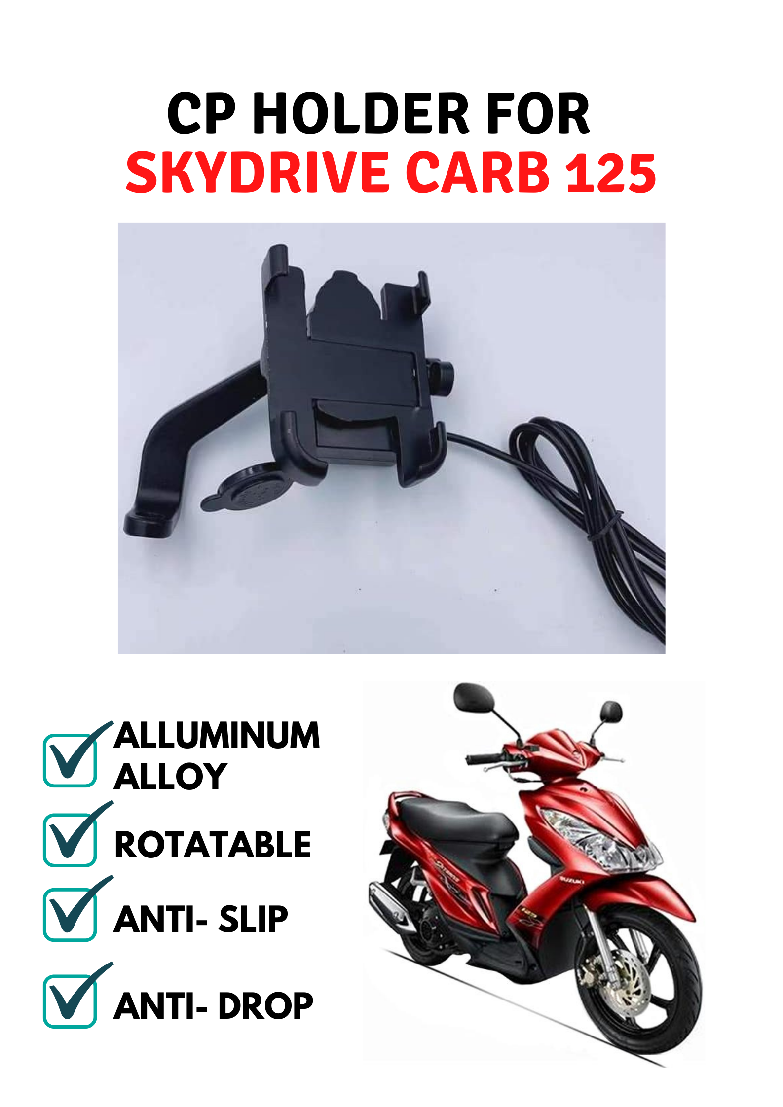SKYDRIVE CARB 125 CP holder Aluminum alloy, Anti slip phone holder , Matibay at pang lubakan ...