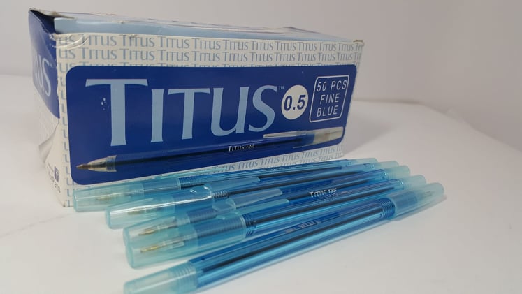 1 box Ballpen Titus ( 50pcs) Titus Fine 0.5mm Fine Blue Black Ball ...